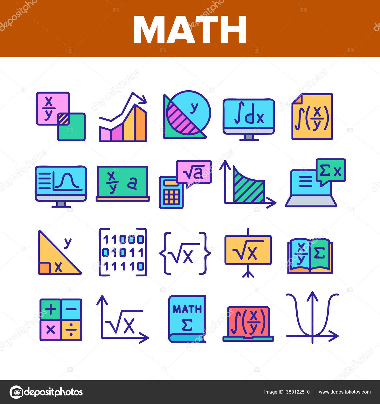 Math Science Education Collection Icons Set Vector Math Formula ...