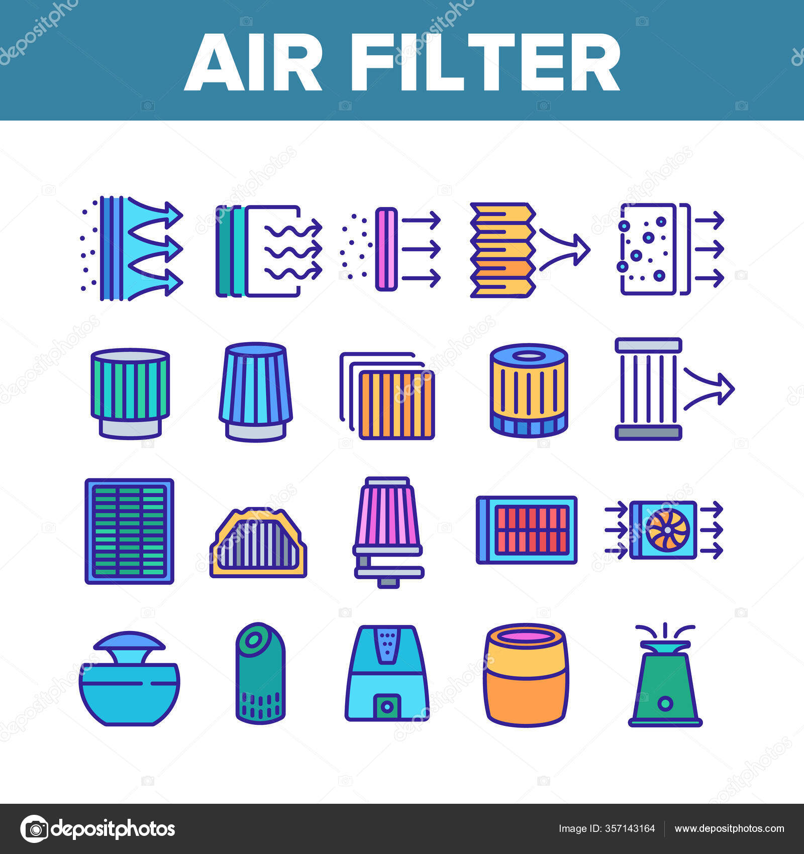 Air Filter And Airflow Collection Icons Set Vector Stock Vector by ...