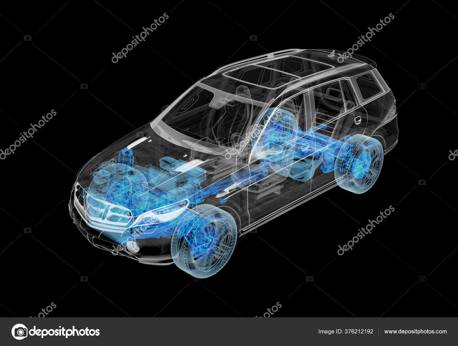Ilustración Técnica Suv Coche Con Efecto Rayos Vista Superior Motor ...