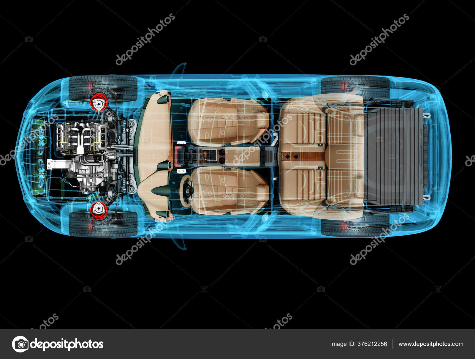 Technical Illustration Suv Car Ray Effect Top View Engine Wheels Stock ...