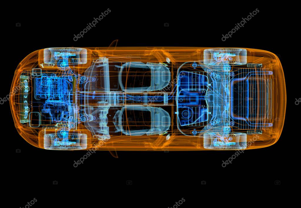 Ilustración técnica 3d de SUV coche con efecto de rayos X. Vista ...