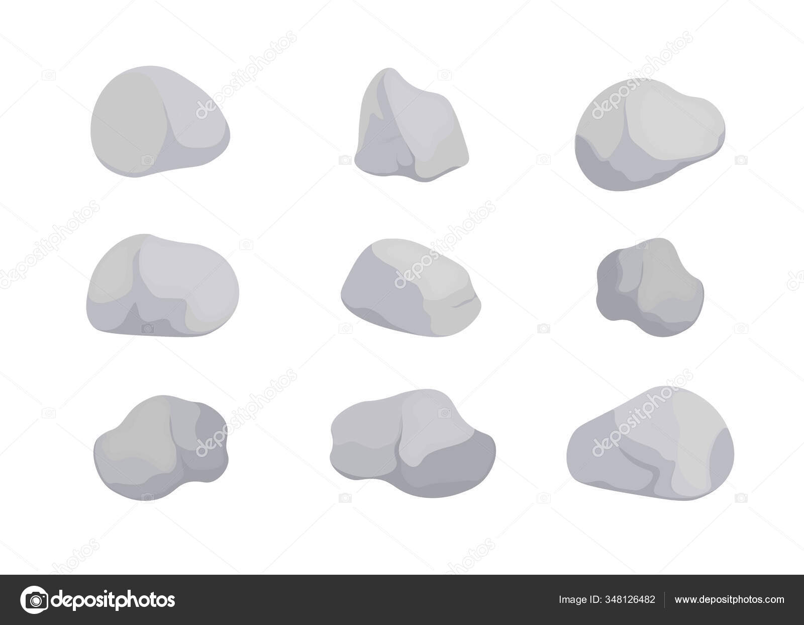 Set Gray Stones Various Shapes Granite Large Small Rocky Gravel Stock ...