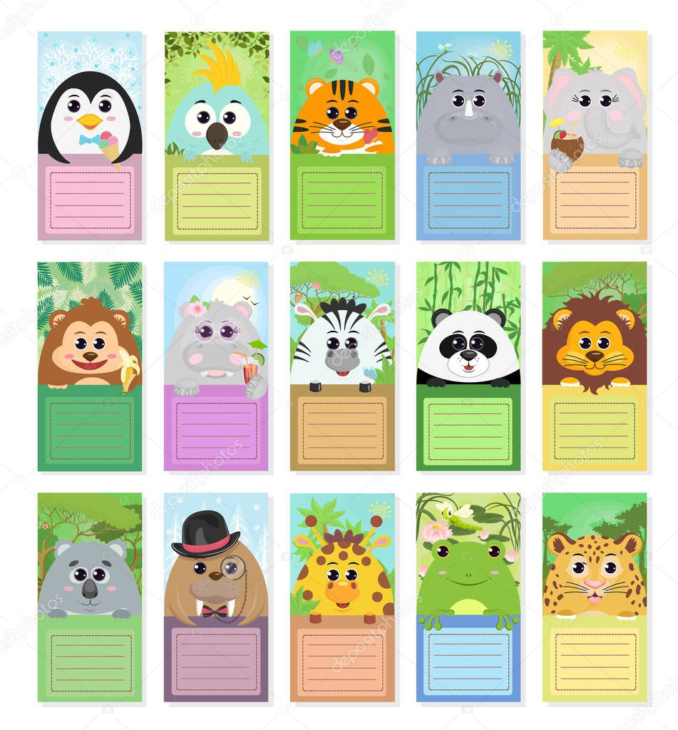Set de etiquetas para niños con animales: pingüino loro tigre Rhino ...