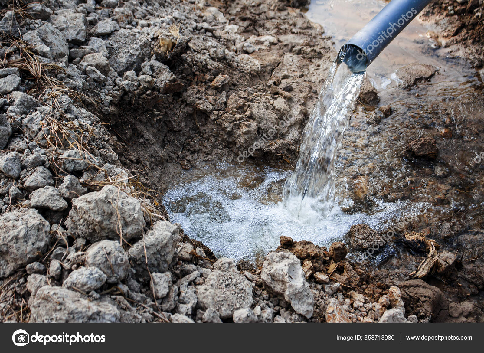 Water Flowing Out Pipes Pumping Water Garden Summer — Stock Photo ...
