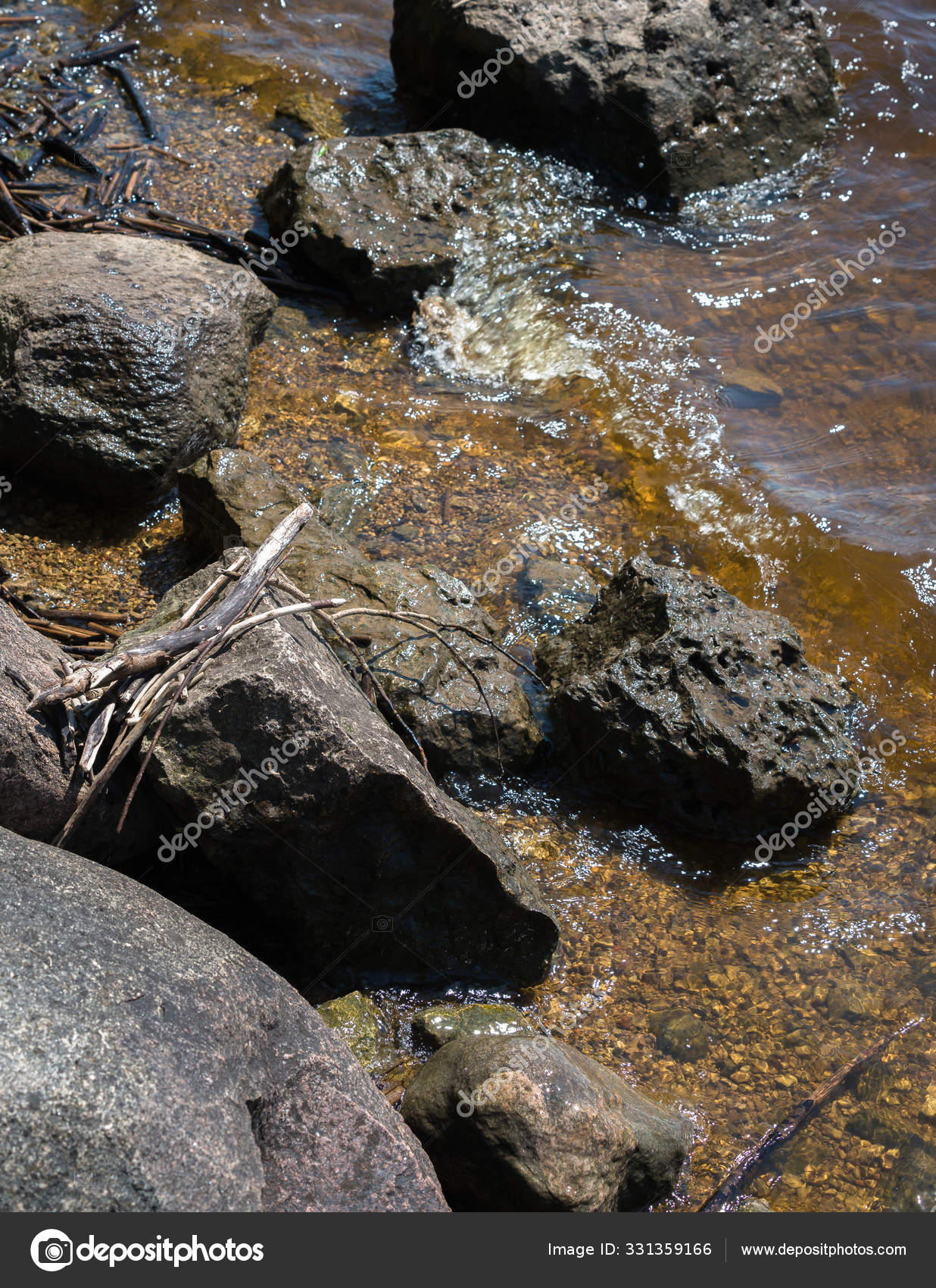 Rocky River Bank Water Rocks Rocks Washed Ashore Old Dry — Stock Photo ...