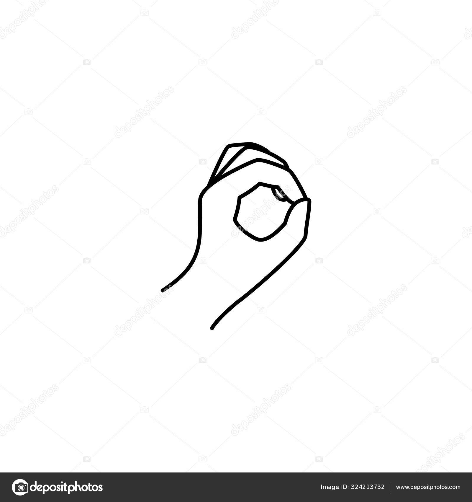 Hand gesture Letter of the Alphabet O or Zero. Vector contour icon of a ...