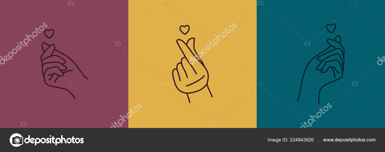 Mini heart Korean love symbol icon set. Vector Illustration of a woman ...