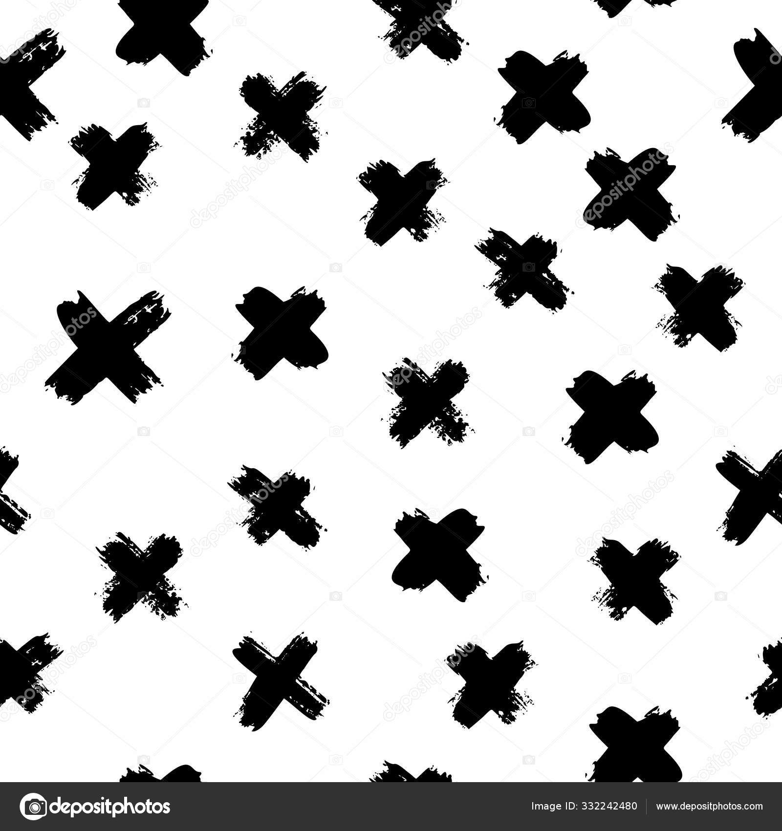 Plus signs and crosses seamless pattern of brush strokes. Vector ...