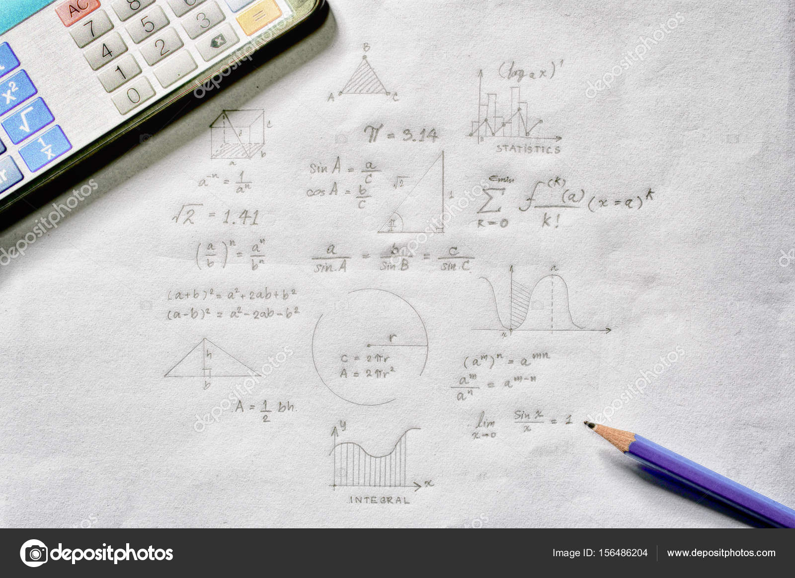 Maths Concept Calculator Pencil Sheet Paper Math Formulas Stock Photo ...