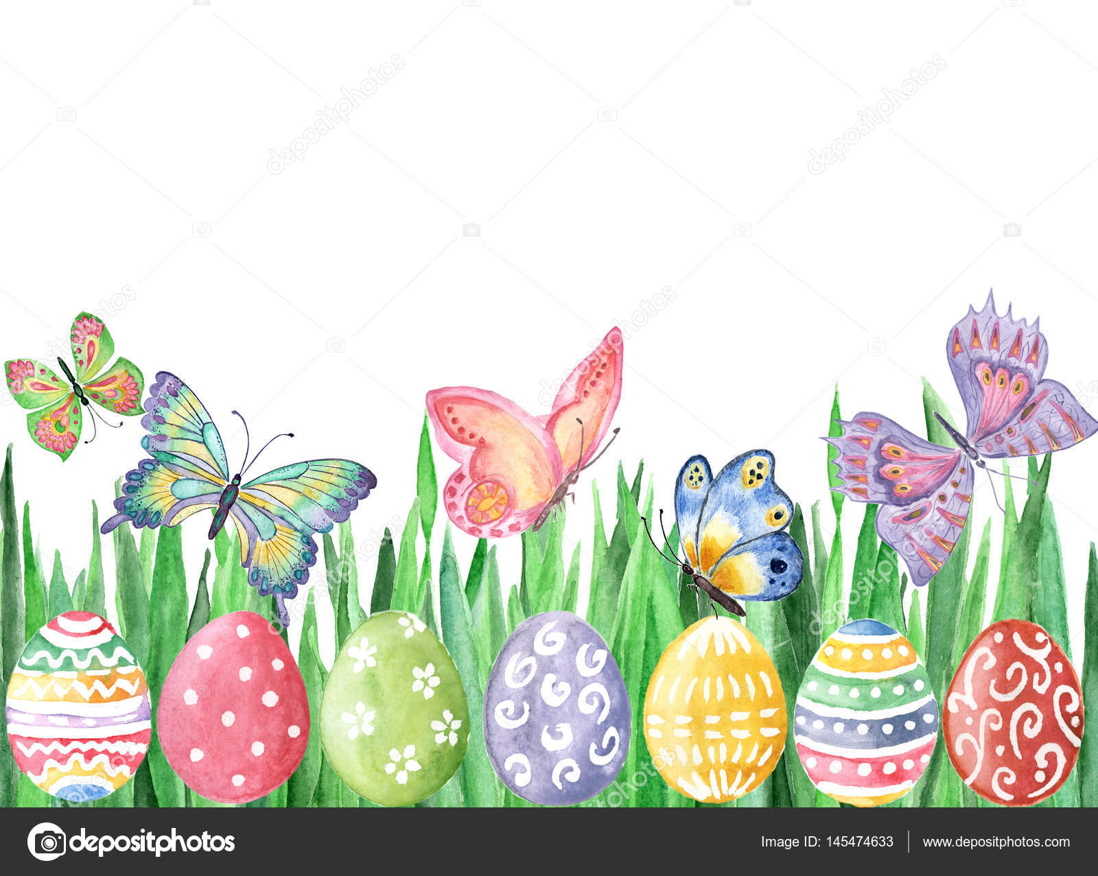 Happy Easter. Watercolor hand drawn background with Easter eggs Stock ...