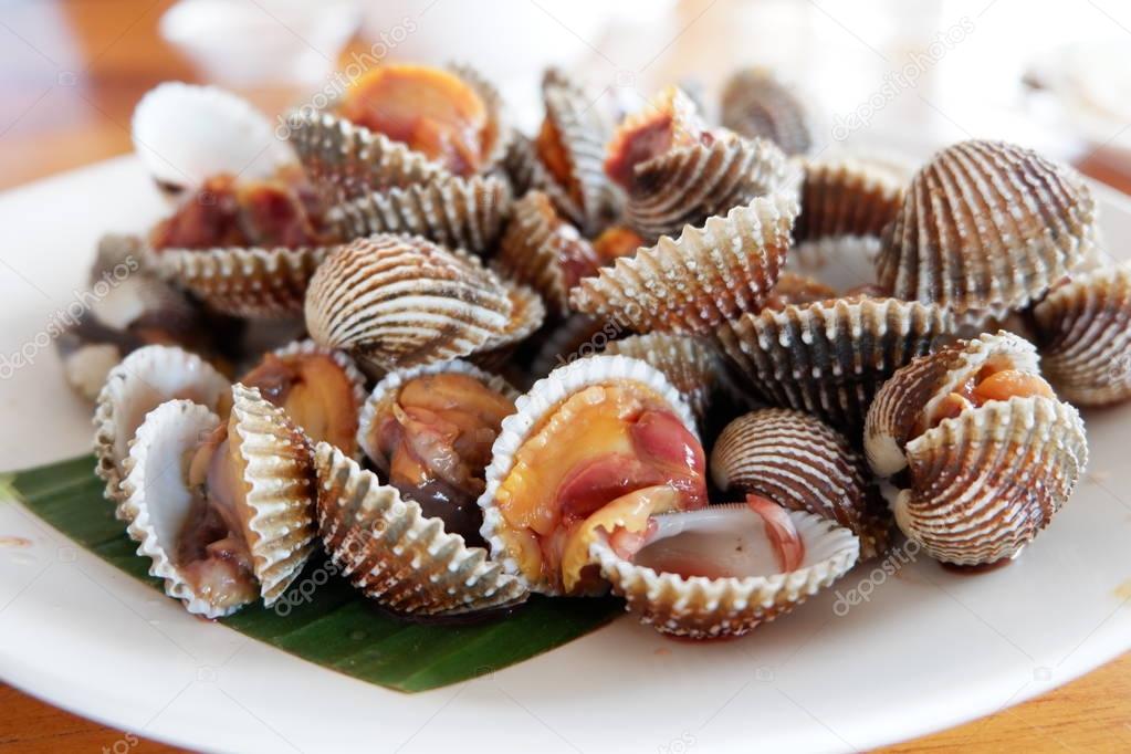 un plato de conchas de berberechos cocidos 2023