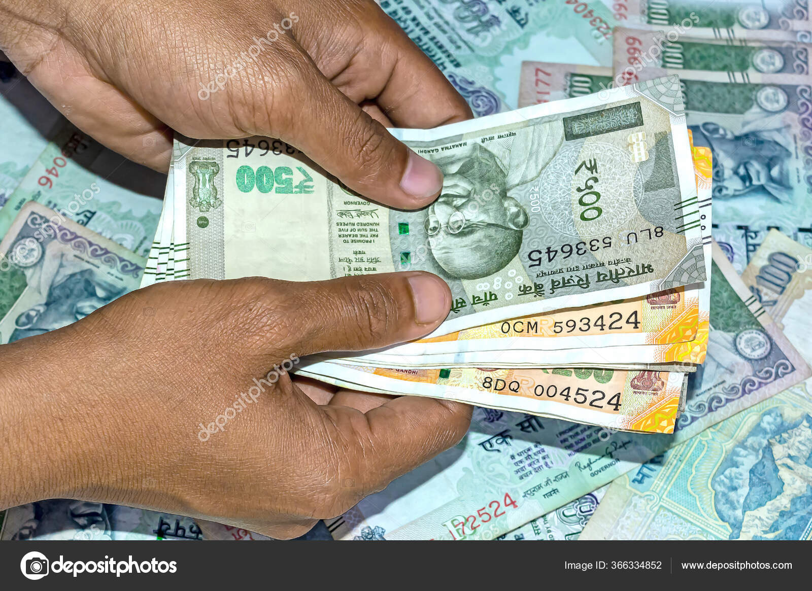 Hand Holds Counting New Two Five Hundred Rupees Indian Currency Stock ...