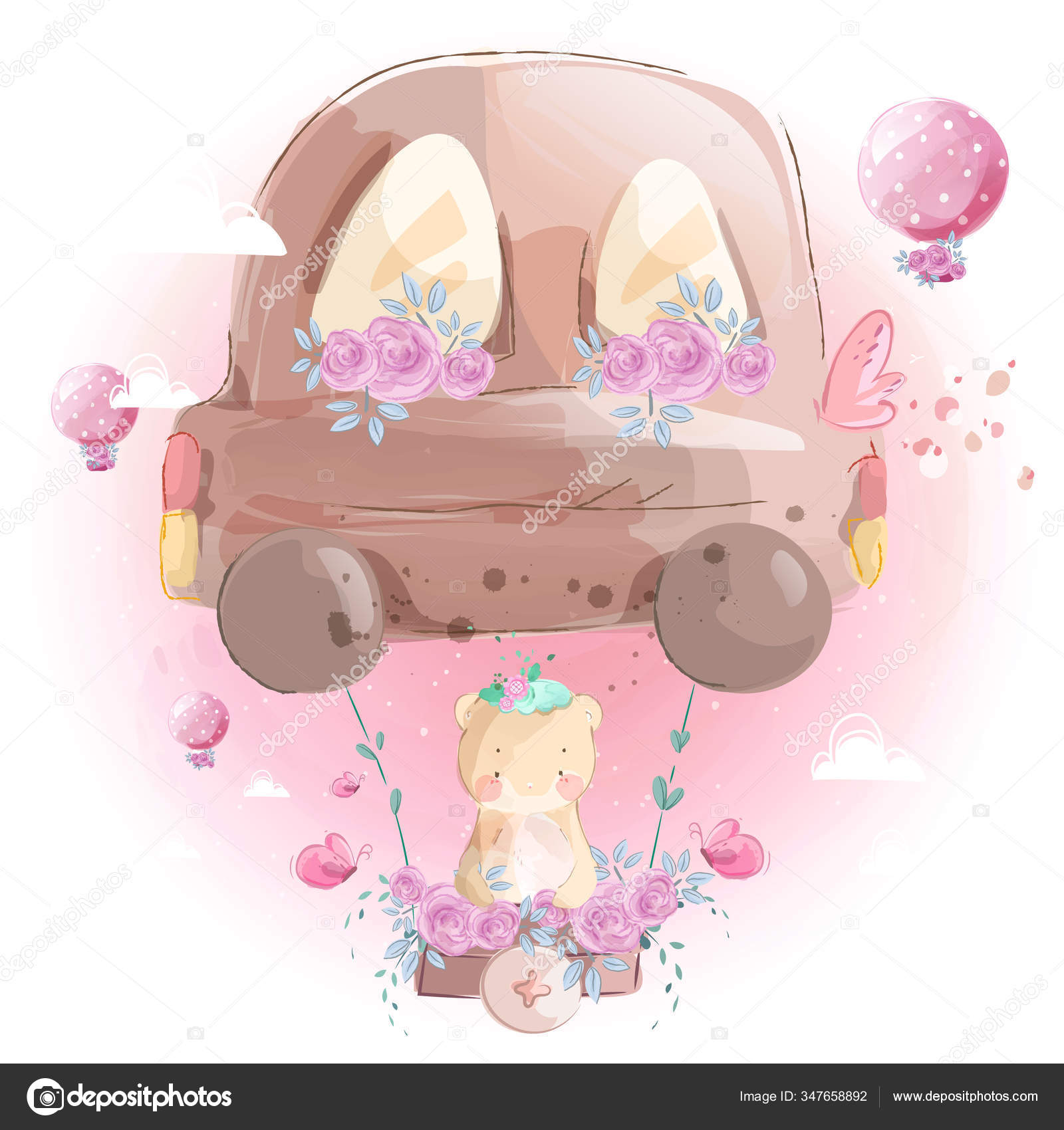 Tour Bus Balloon Cute Bear Stock Vector by ©dreamdepo 347658892