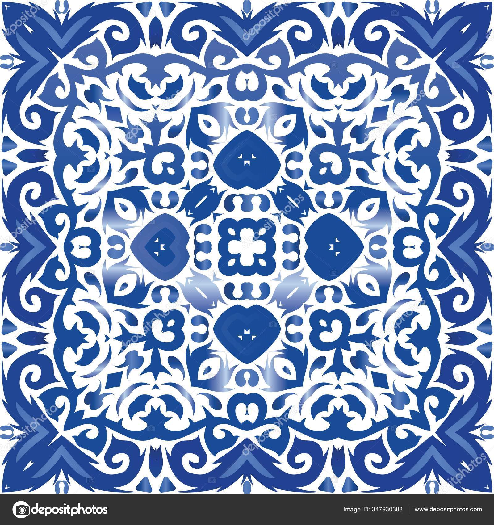 Antique Portuguese Azulejo Ceramic Vector Seamless Pattern Theme ...