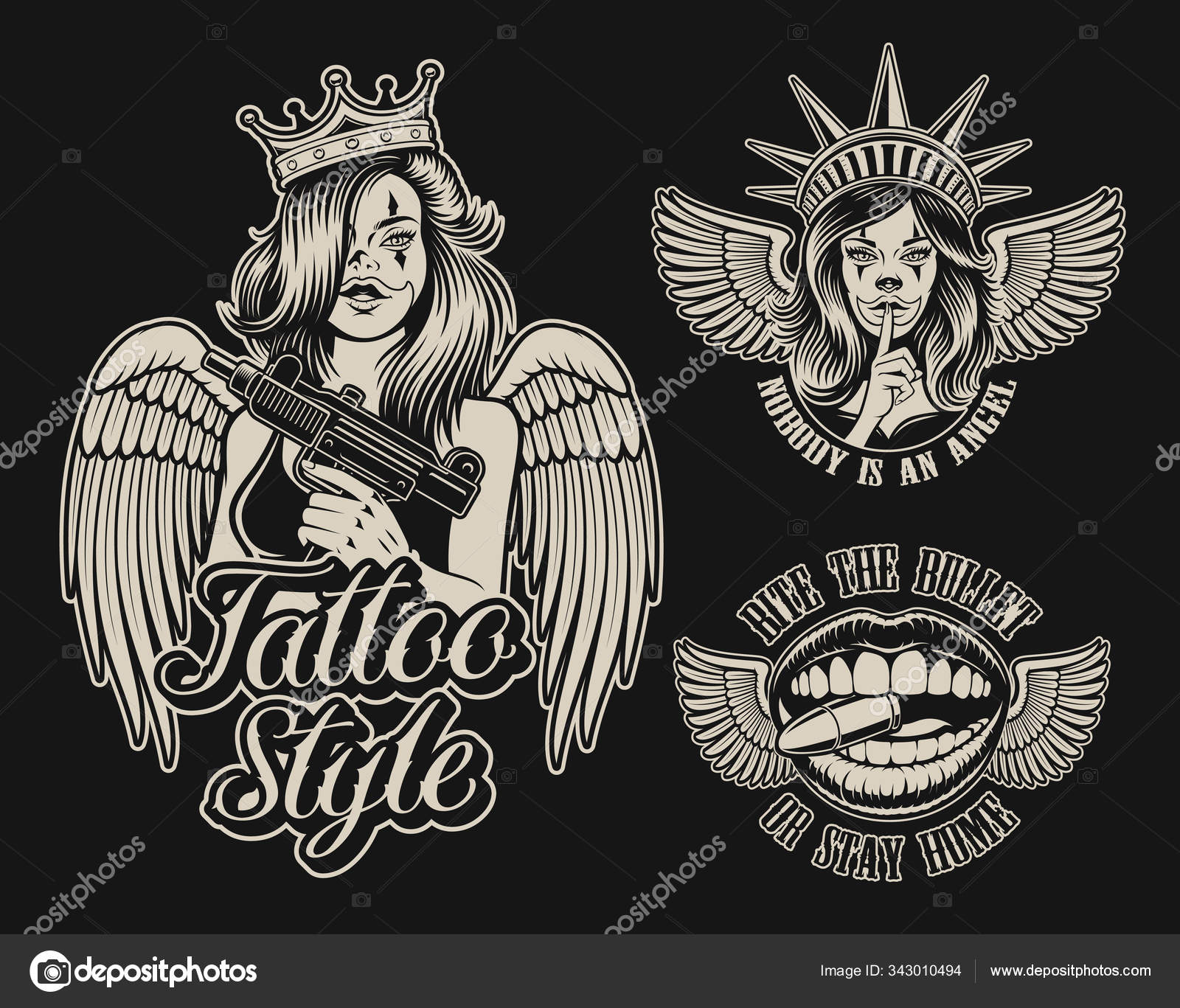 Set of vector illustrations in chicano tattoo style Stock Vector Image ...