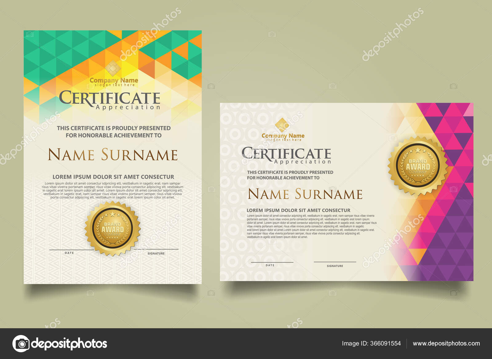 Set Vertical Horizontal Certificate Template Triangle Geometric Polygonal Background Stock ...