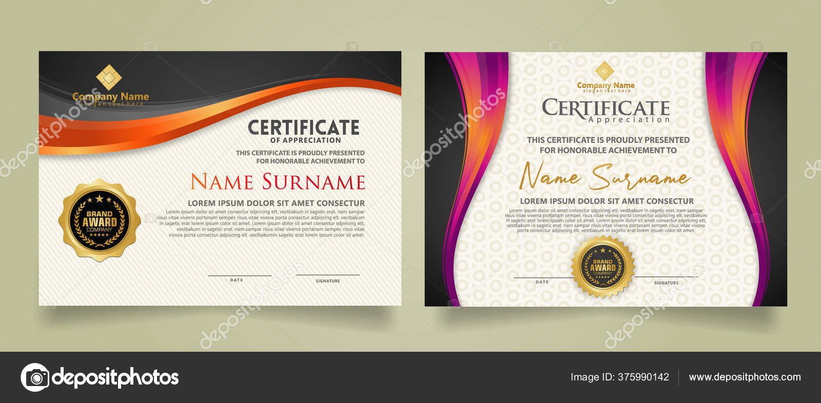 Set Vertical Horizontal Certificate Template Flow Lines Ornament Modern Texture Stock Vector ...