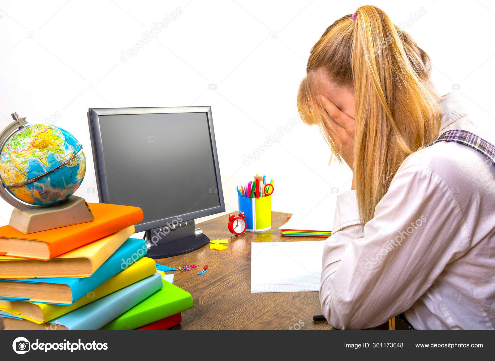 School Online Learning Home High School Student Crying Covering Her ...