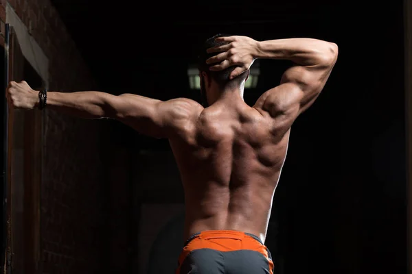 Muscular Model Flexing Back Muscles Pose - Stock Image - Everypixel