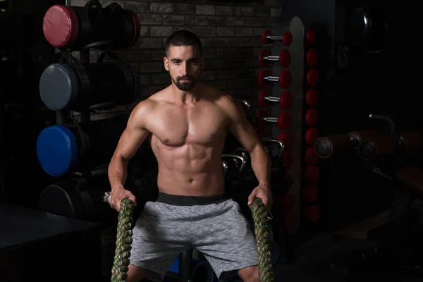 Young Man Battling Ropes At Gym Workout Exercise - Stock Image - Everypixel
