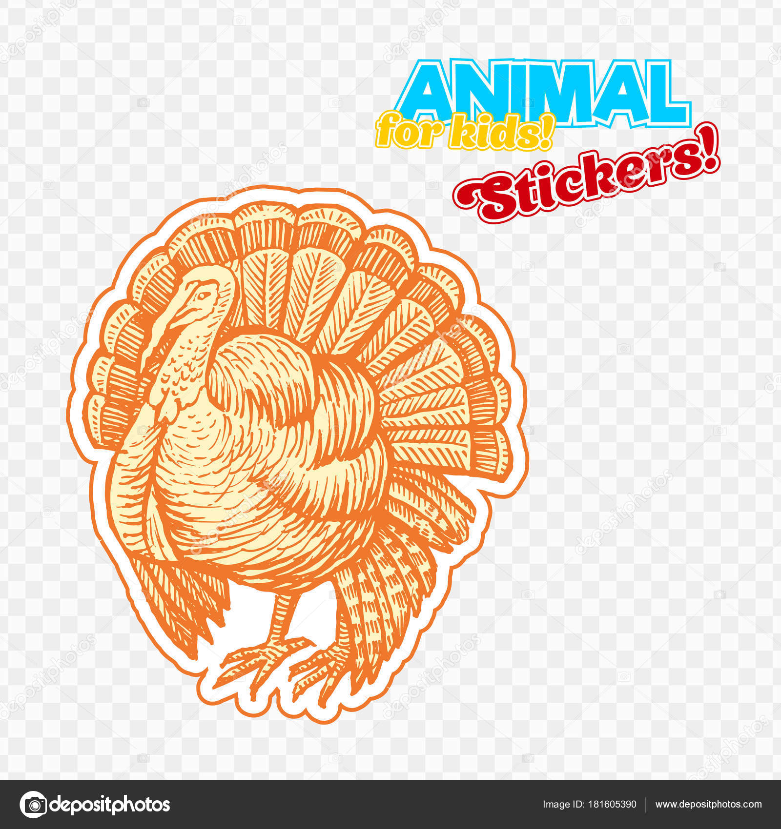 Farm Animal Turkey Sketch Style Colorful Sticker Isolated Transparent ...