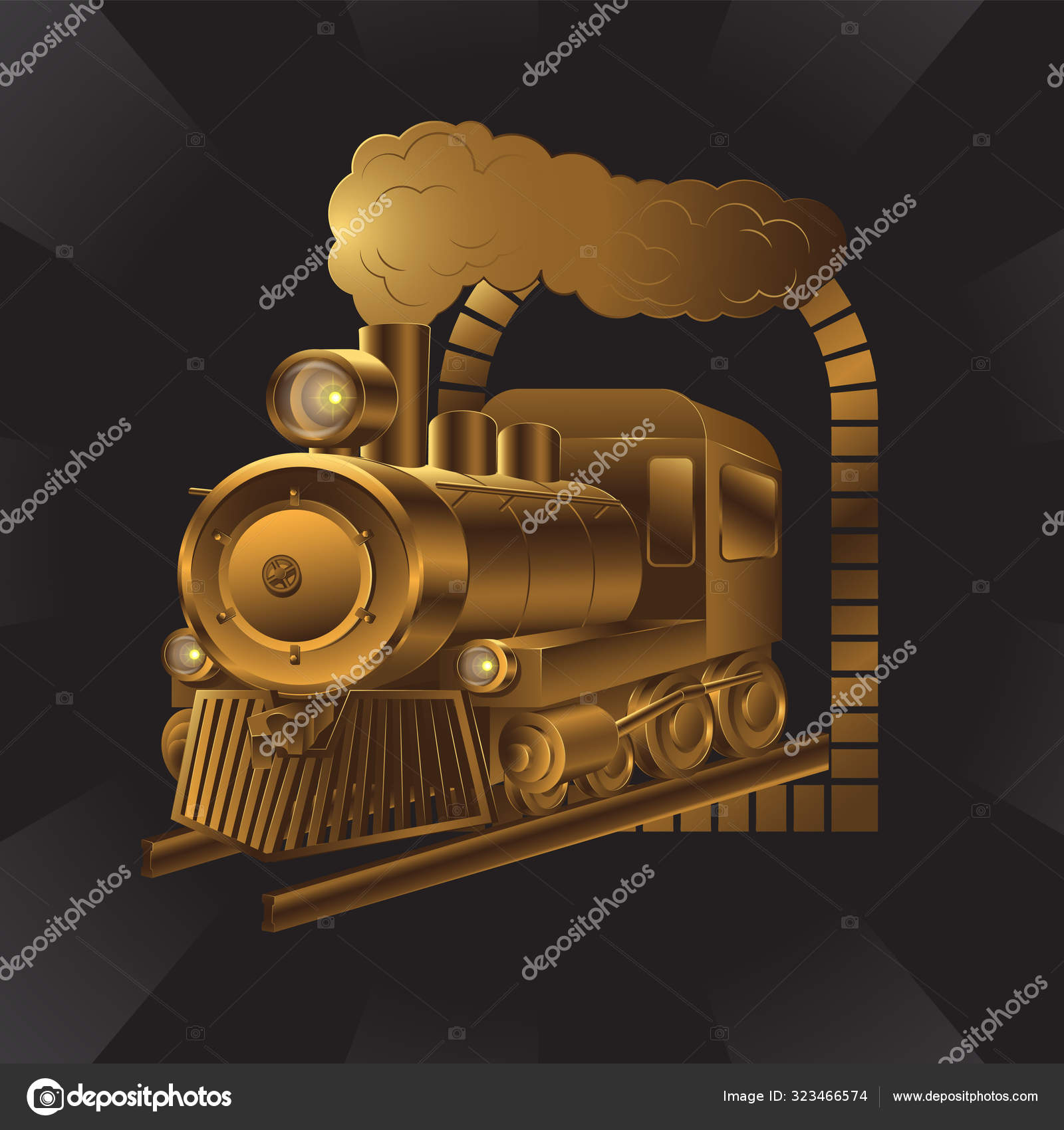 Vintage transport train of gold isolated on a black background. Vector ...