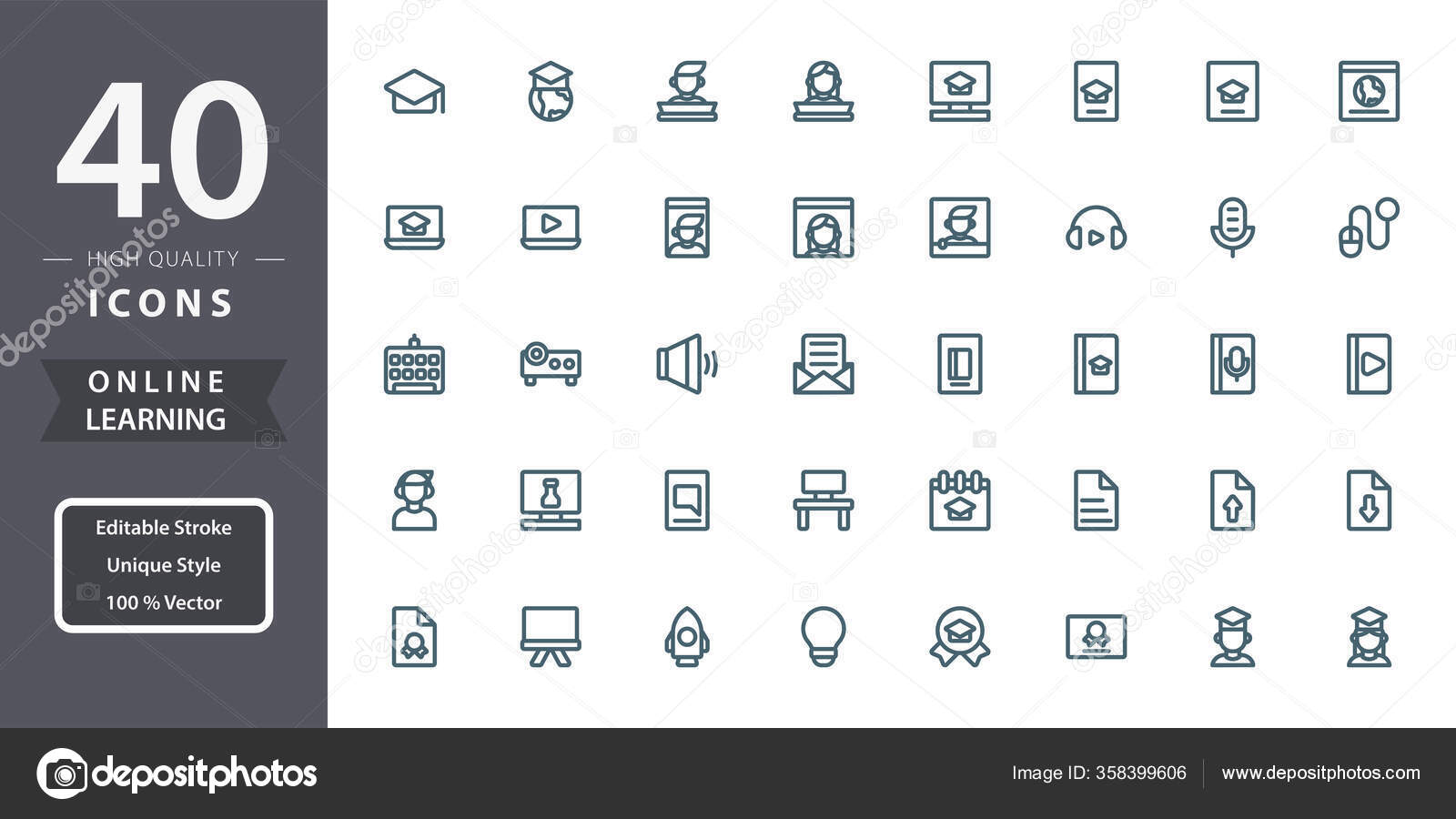 Online Learning Icon Pack Line Style Modern Design Icon Symbol Stock ...