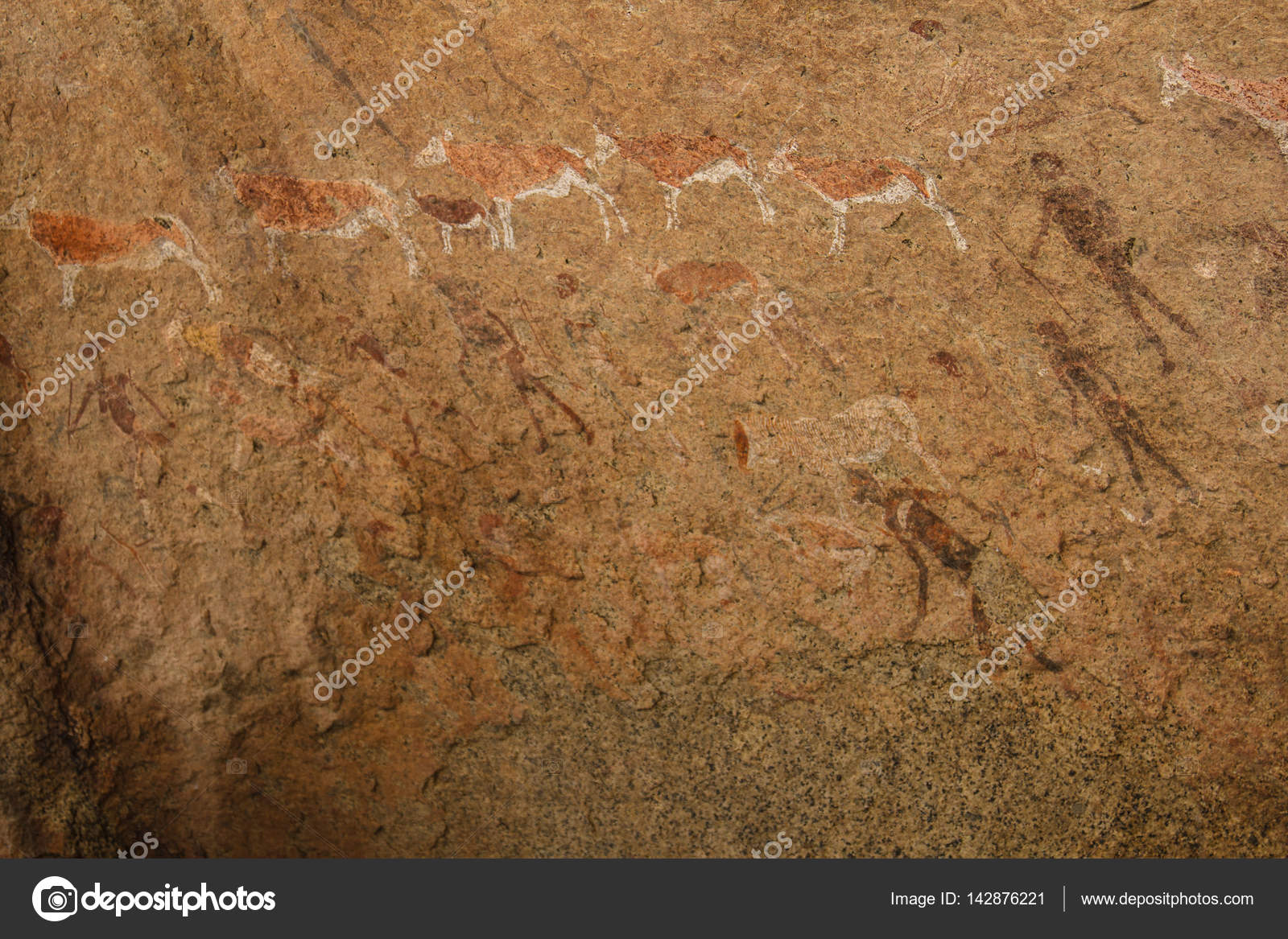 Ancient rock paintings African mountains ion a beige background — Stock ...