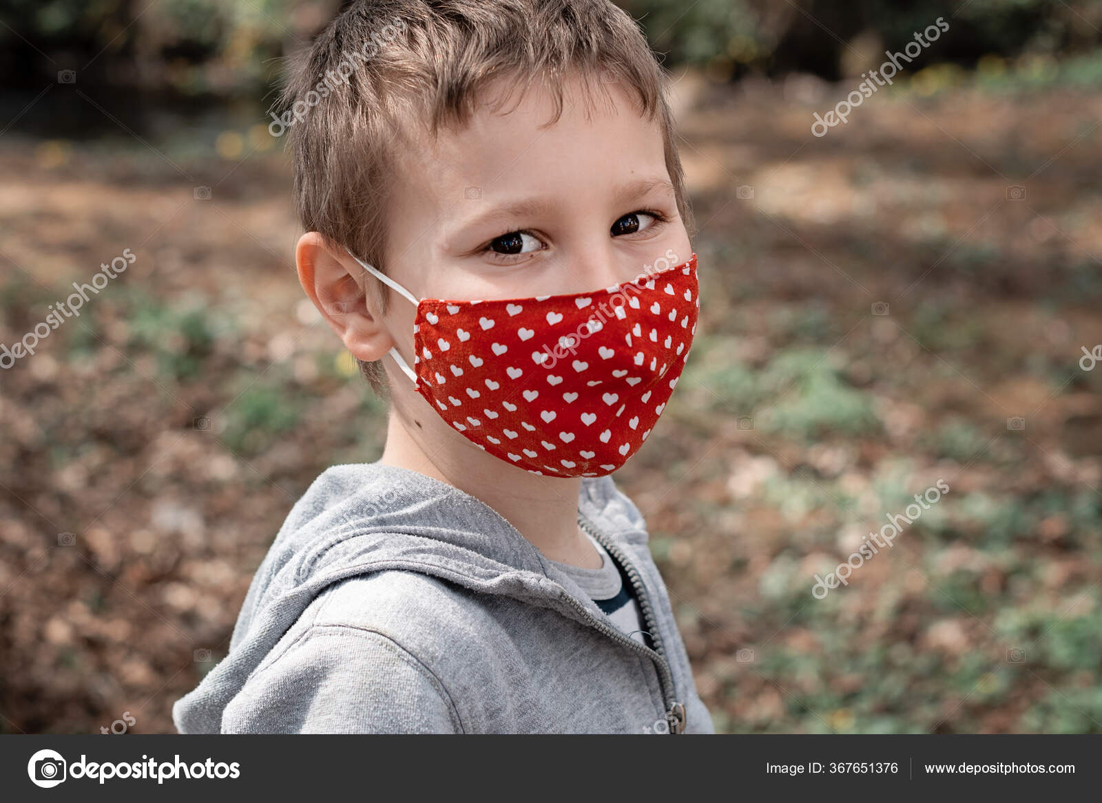 Portrait Young Boy Wearing Handmade Cotton Fabric Face Mask Child ...