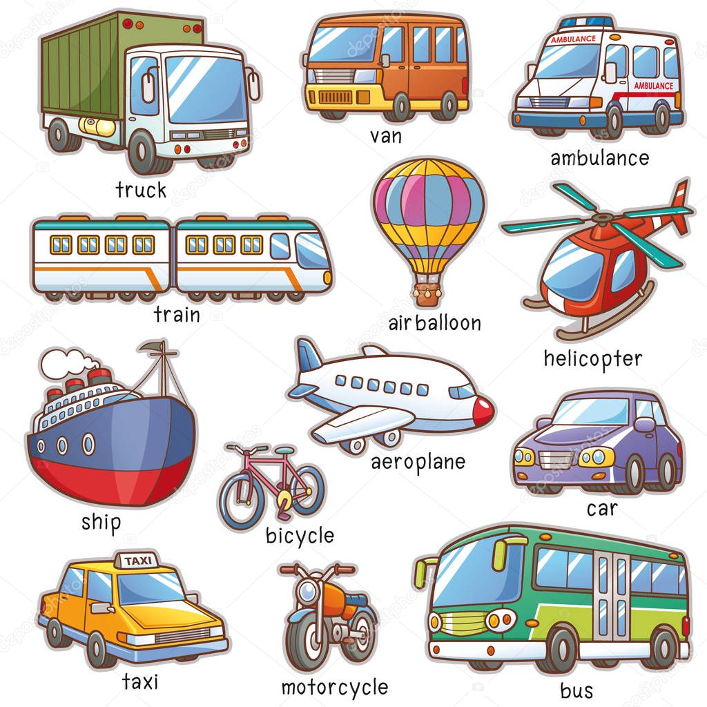 Vocabulario de transporte de dibujos animados 2022
