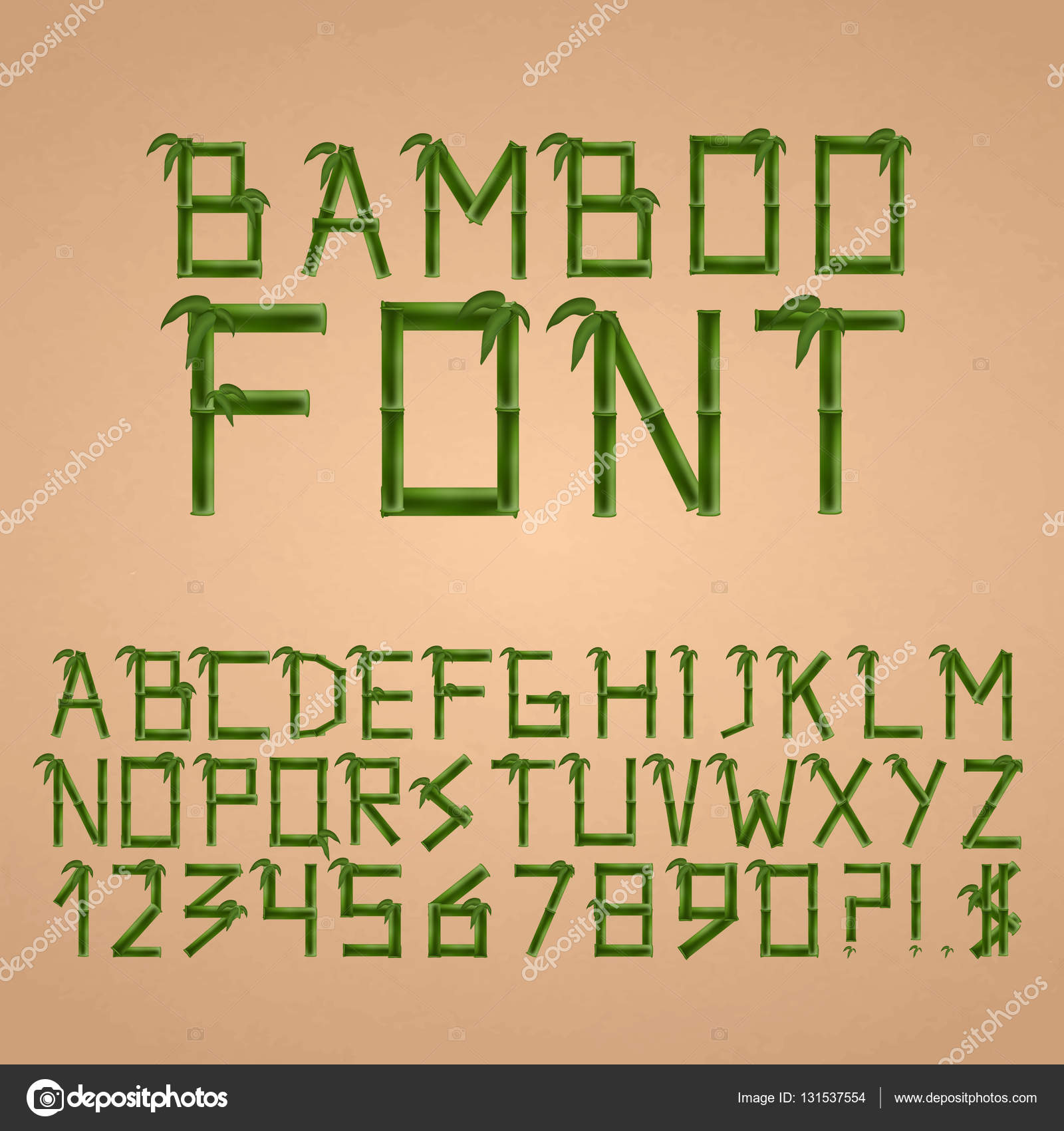 Vector: bamboo font | Bamboo font in asian style. Alphabet. Vector ...