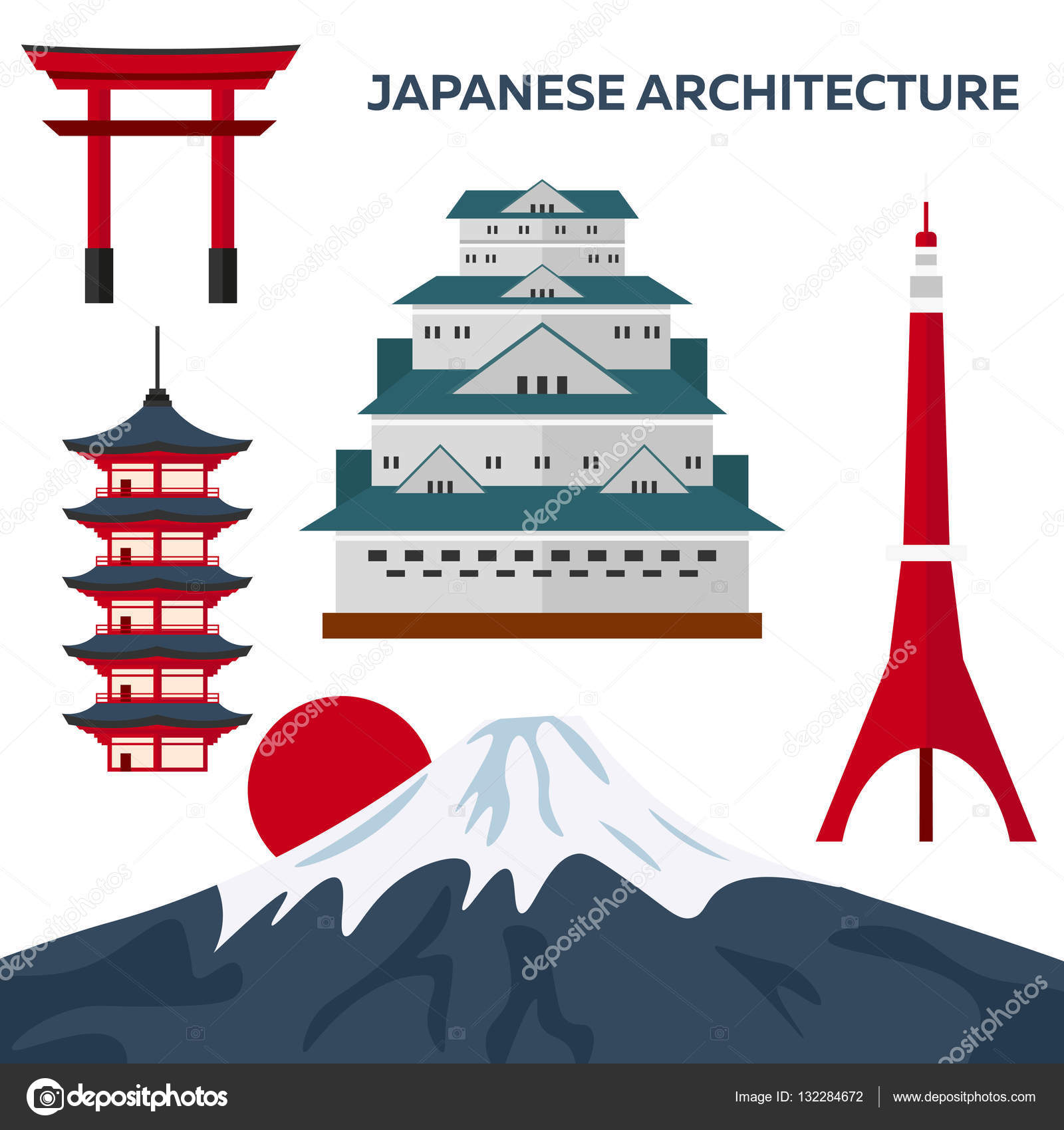 Japanese architecture. Modern flat design. Vector illustration. Stock ...