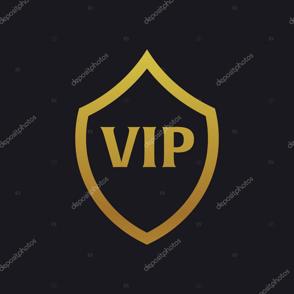 emblema de Vip con escudo. Ilustración vectorial de lujo. 2023