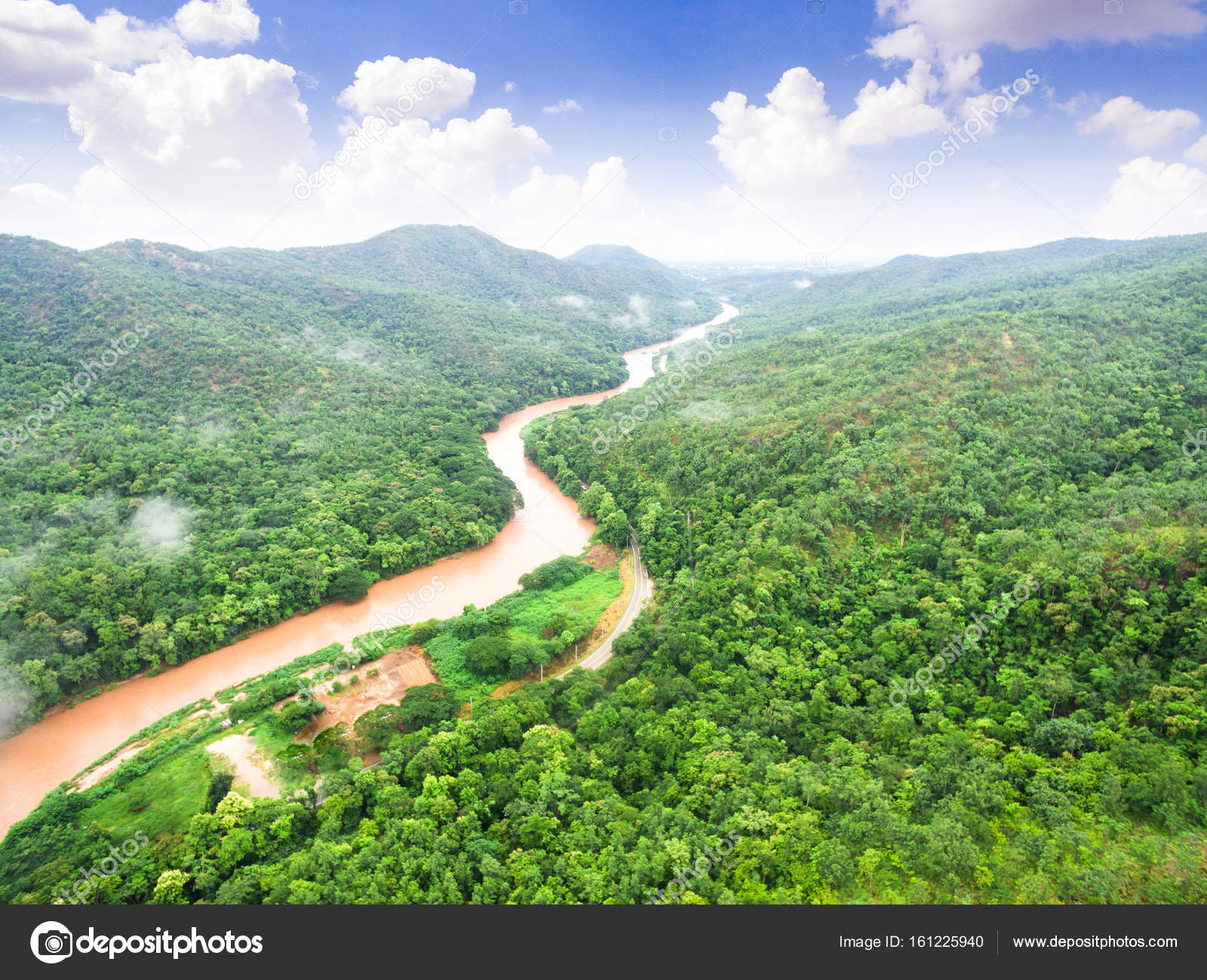 Aerial view of beautiful tropical forest with the river, Shot fr Stock ...