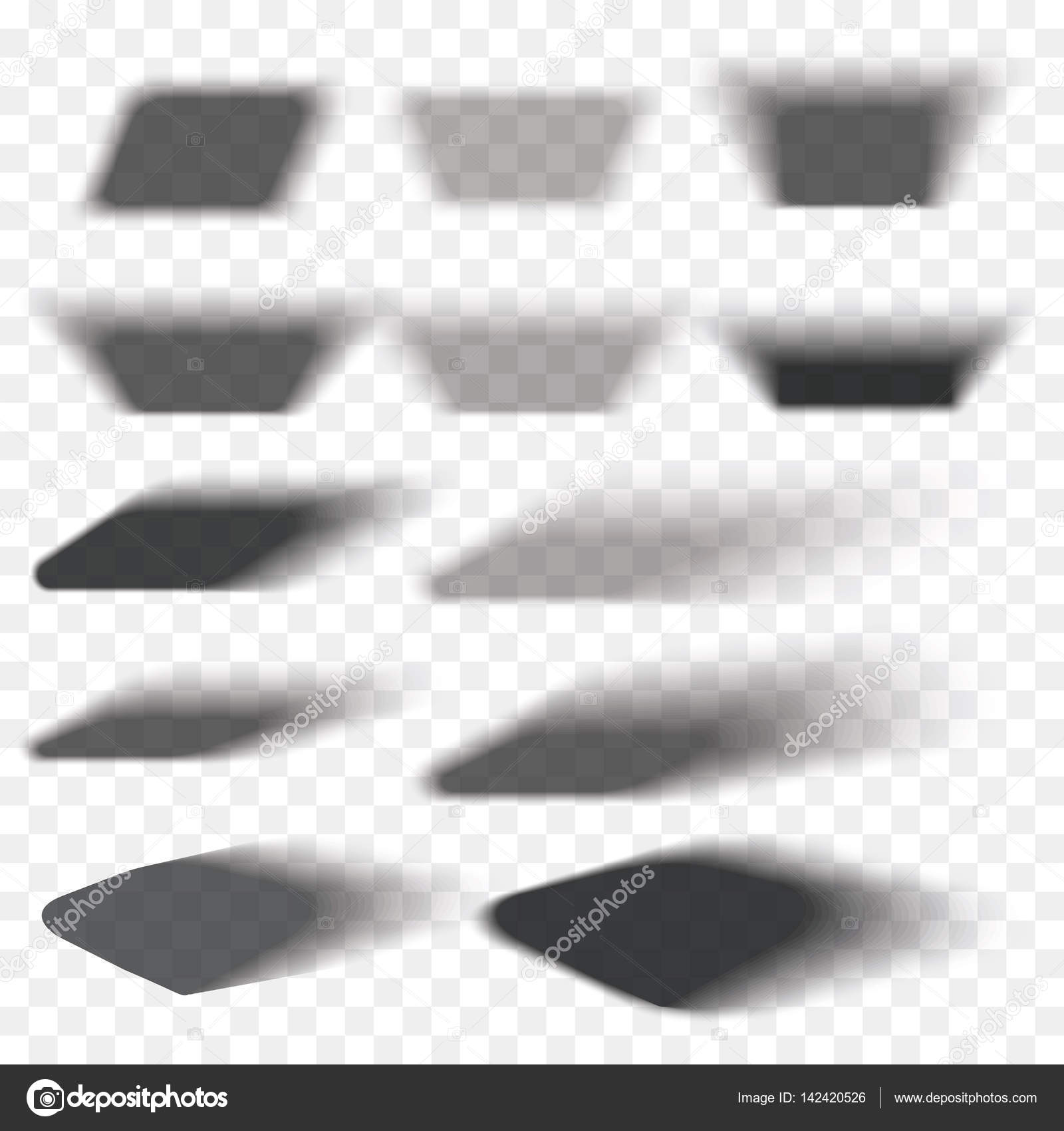 Box shadow set transparent with soft edges isolated on checkered Stock ...