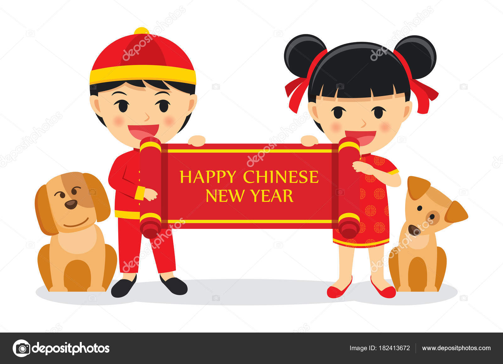 Boys and girls hold signs of chinese new year isolated on white Stock ...
