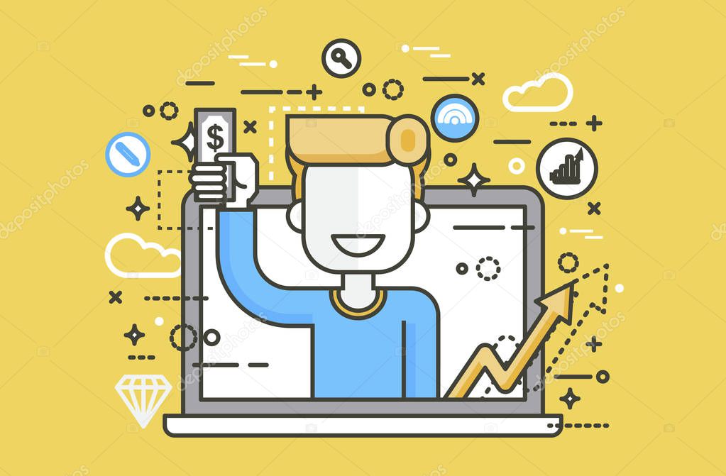 Vector ilustraci n hombre dinero en mano elemento de dise o educaci n financiera, banca, dep ...