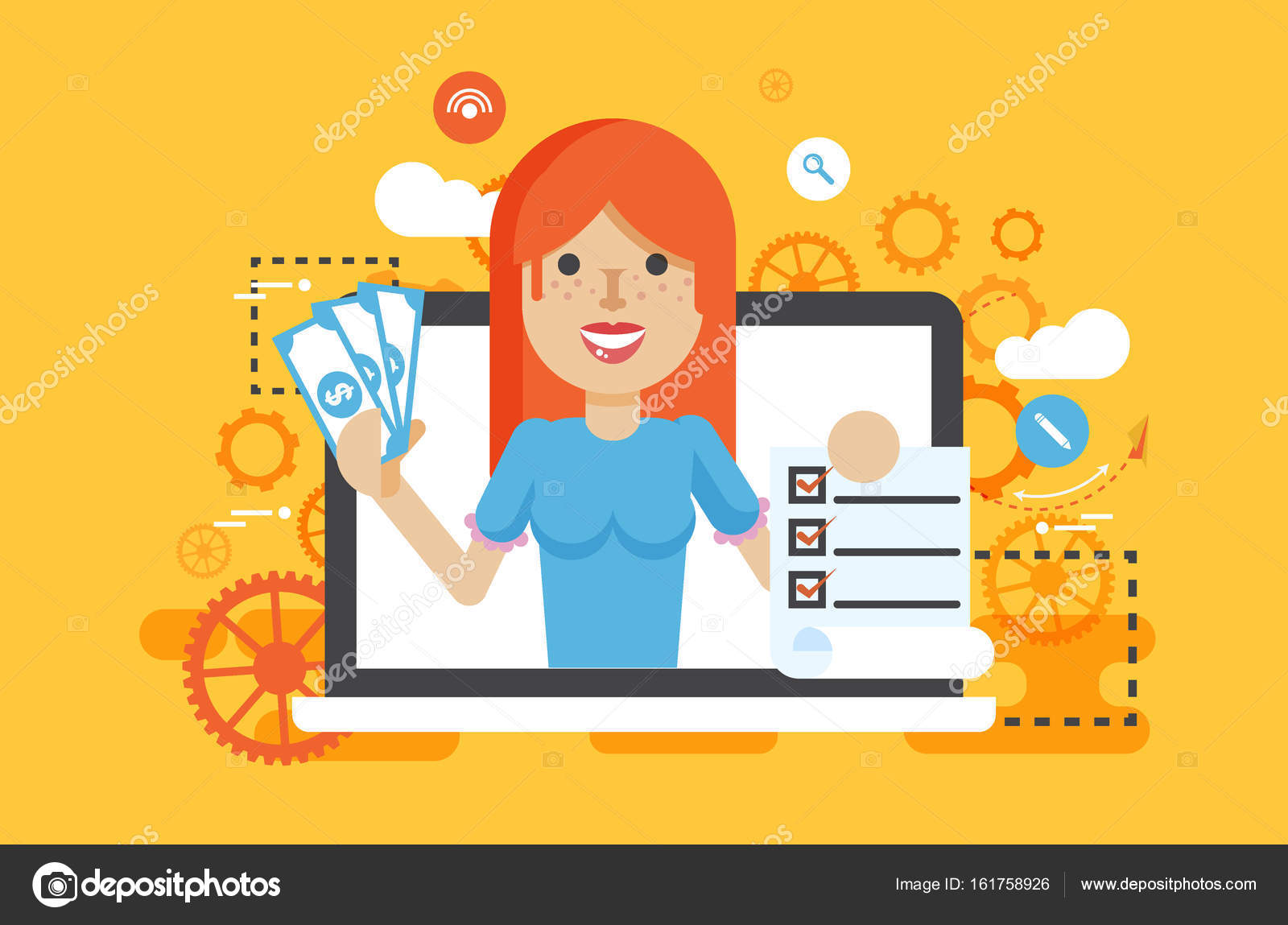 Vector illustration woman laptop notebook offers fill in application ...