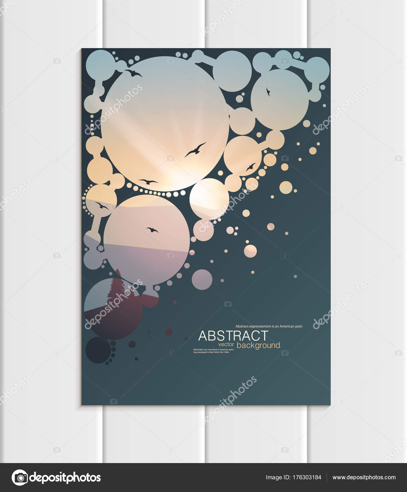 Vector brochure A5 or A4 format abstract circles and mountain landscape ...