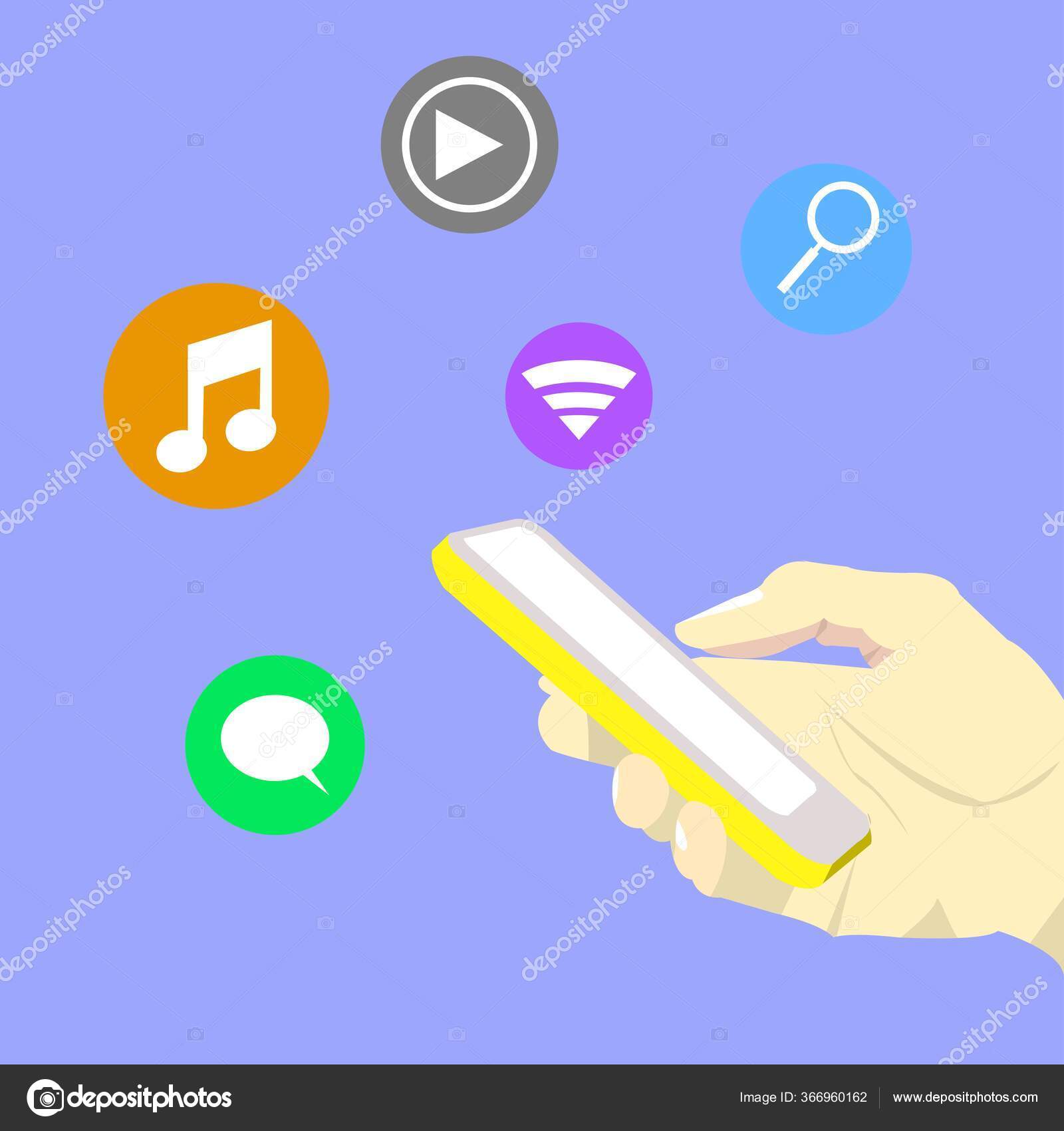 Illustration Vector Hand Holding Smartphone Finger Tapping Screen ...