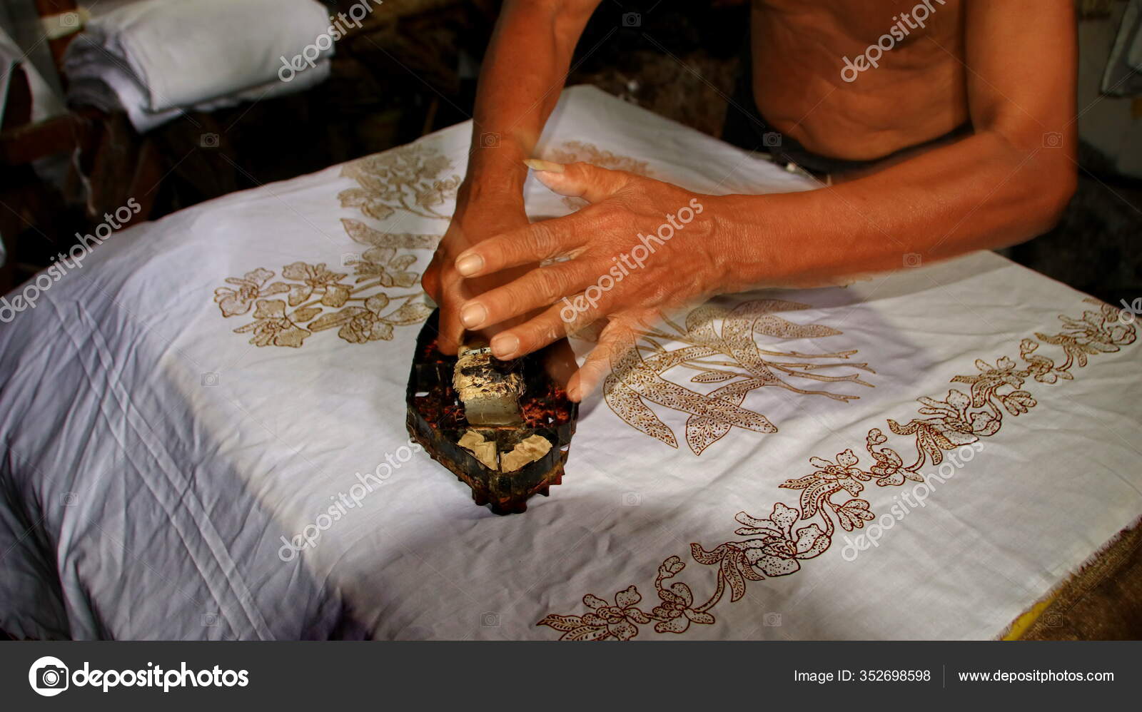 Activity Making Batik Create Design White Fabric Using Canting Malam ...