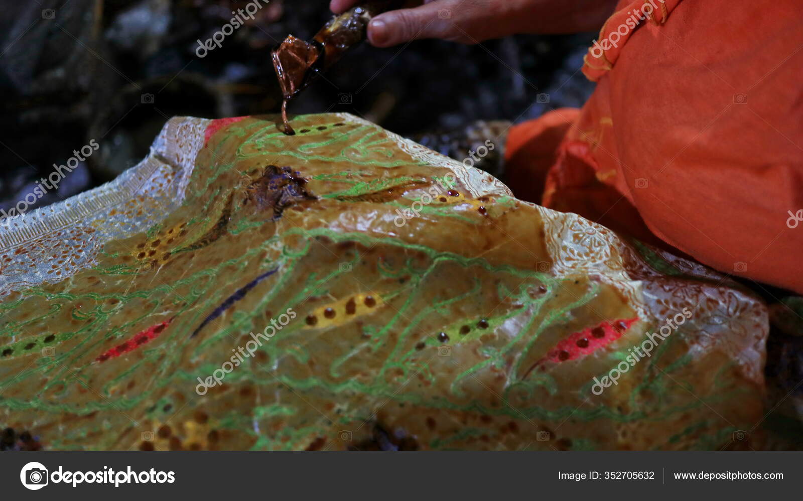 Activity Making Batik Create Design White Fabric Using Canting Malam ...