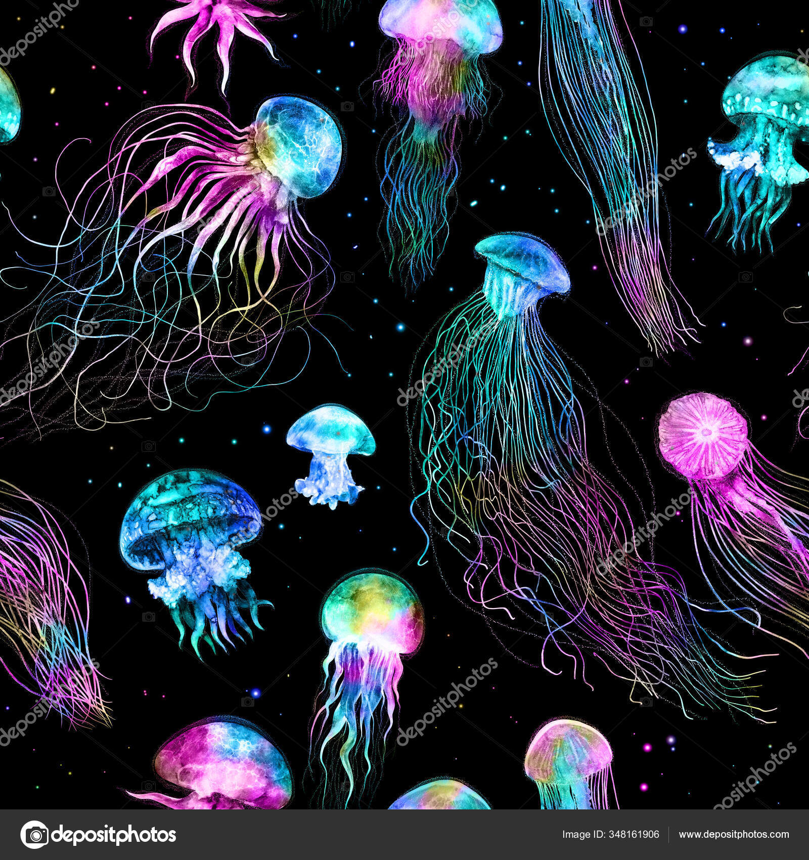 Pattern Seamless Jellyfishes Space Colorful Repeat Texture Wallpaper ...