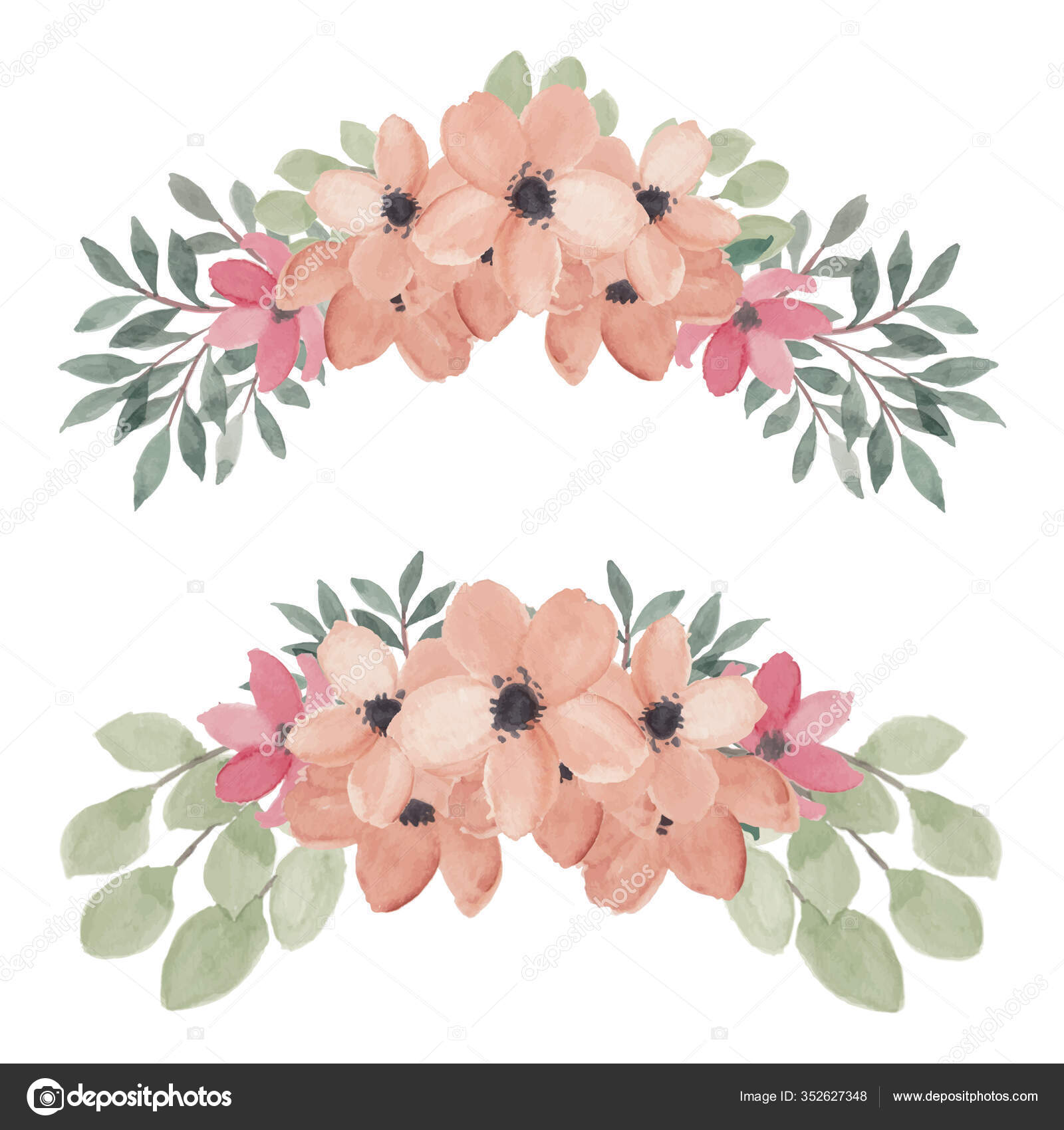 Acuarela Pintada Mano Colección Arreglo Floral Vector de stock ...