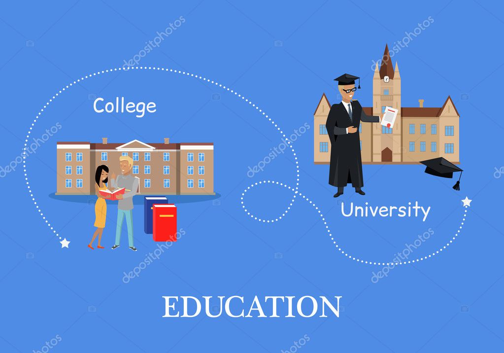 Educación en la universidad y la universidad. Edificios aislados Vector ...