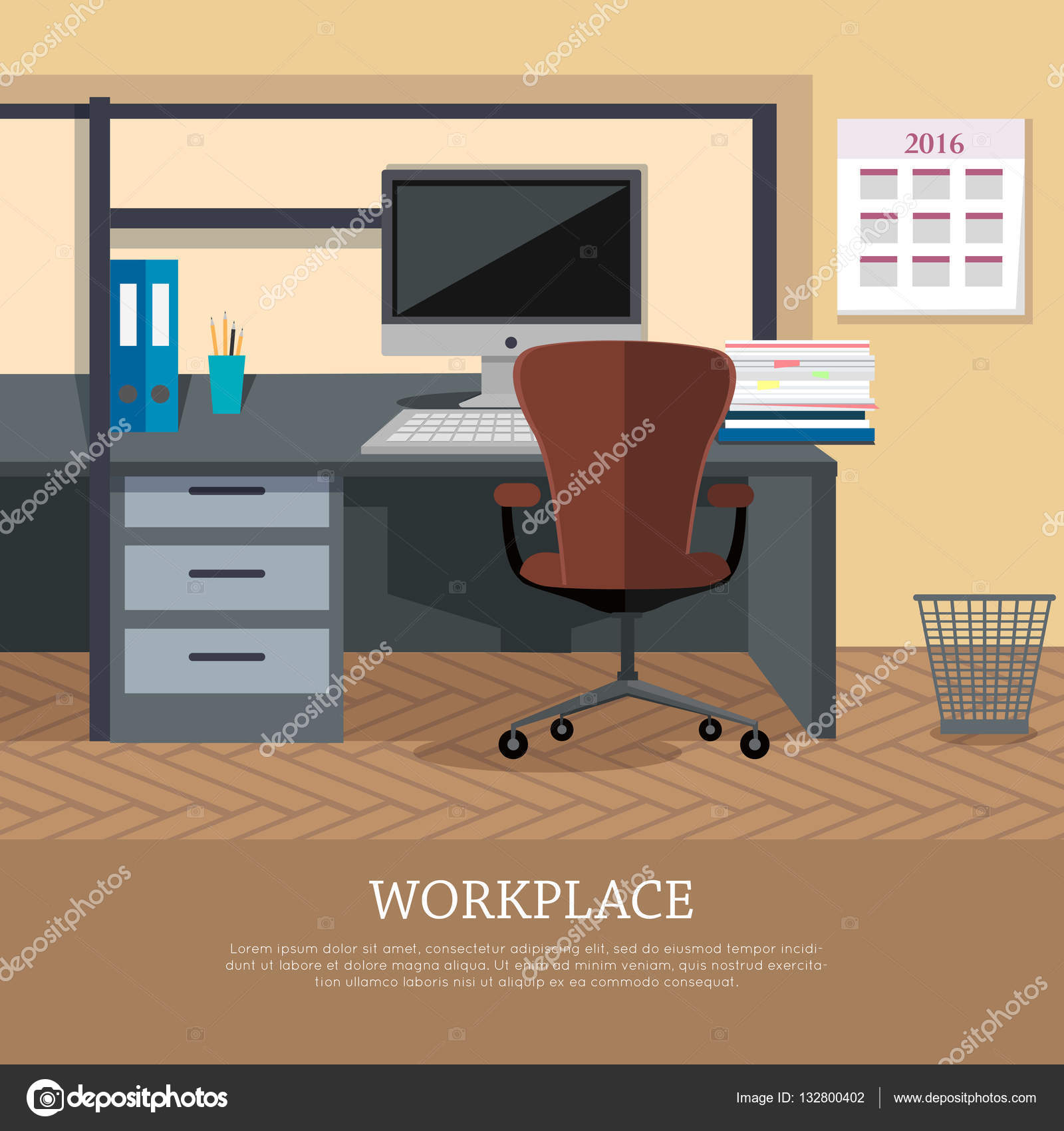 Workplace Concept Vector Web Banner in Flat Design ⬇ Vector Image by ...
