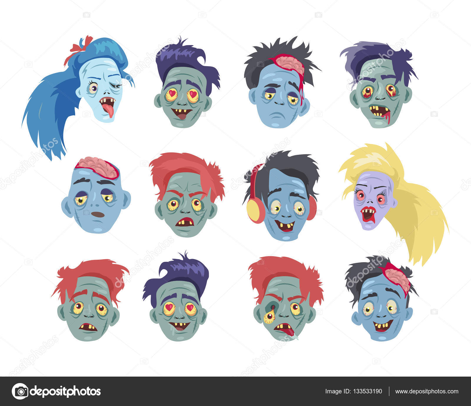 Zombies Heads Flat Vector Illustration Collection Stock Vector Image by ...