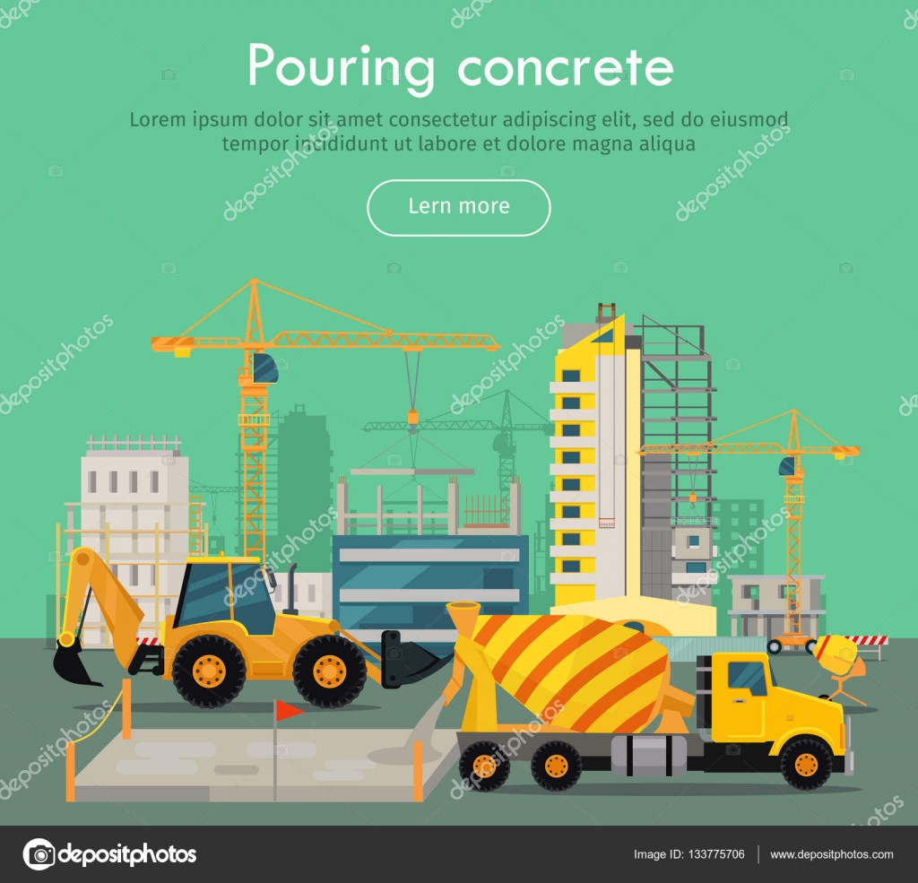 Pouring Concrete Conceptual Flat Vector Web Banner Stock Vector Image ...