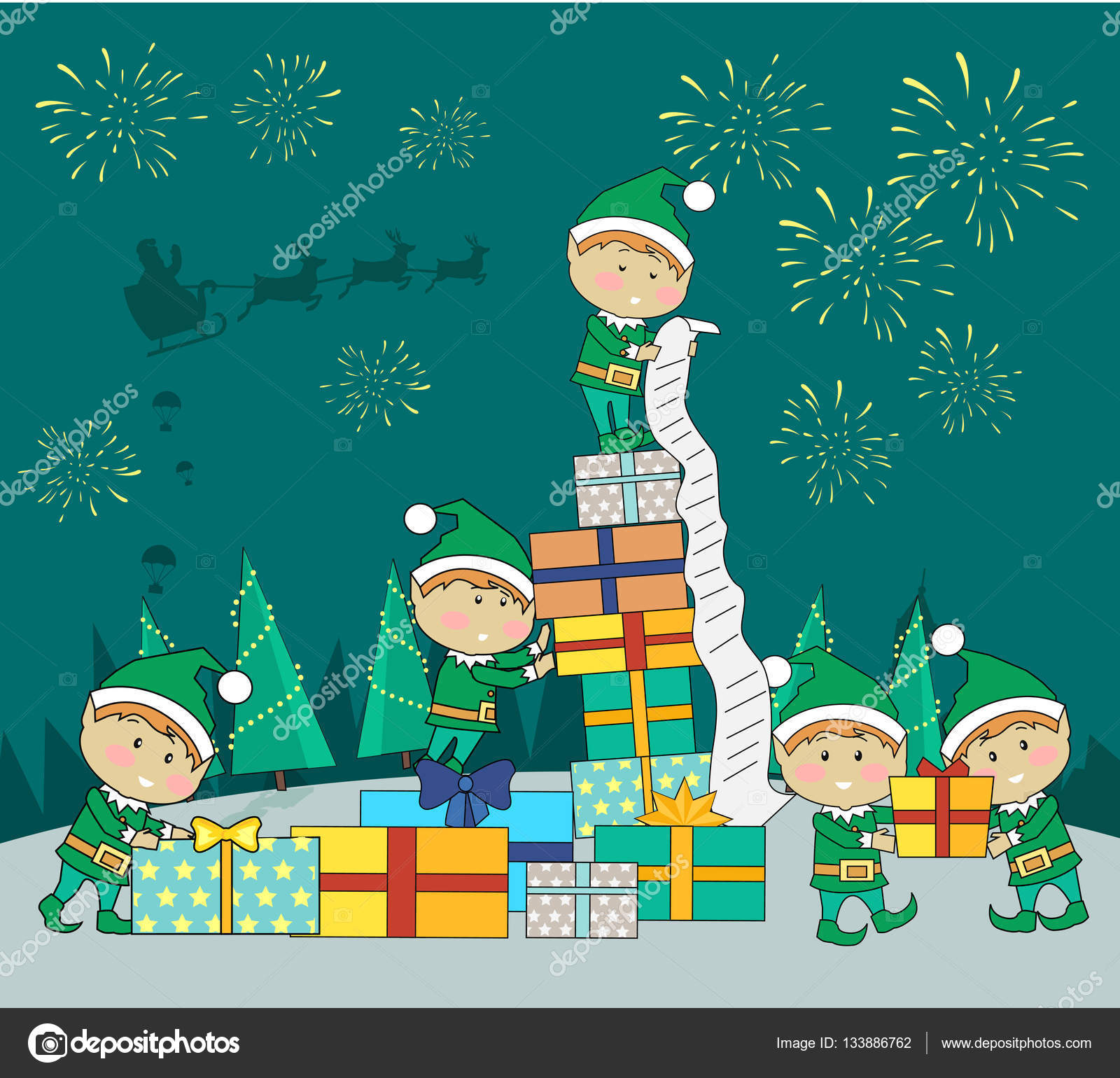 Christmas Elves Packing Presents Gift Boxes Stock Vector by ©robuart ...