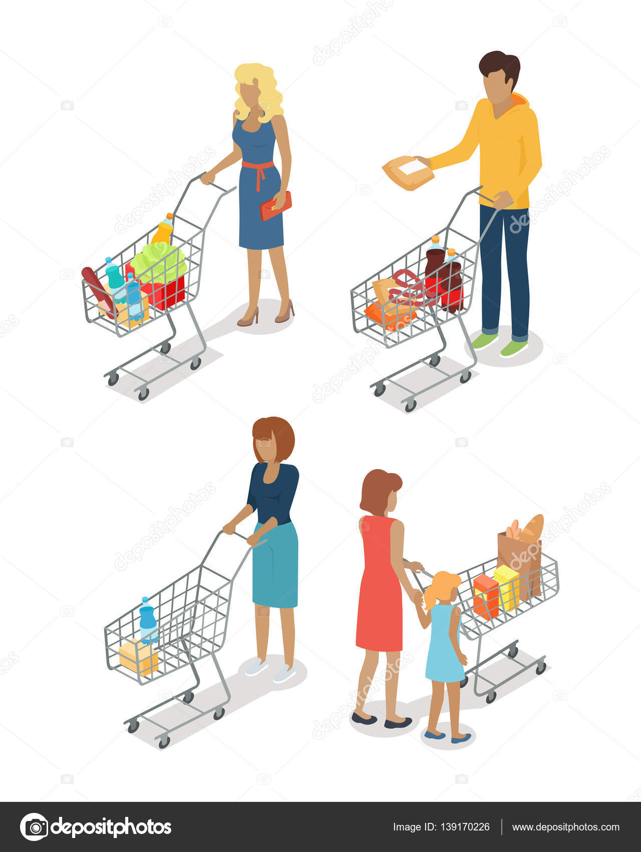 People with Cart Purchases Set in Flat Design Stock Vector Image by ...